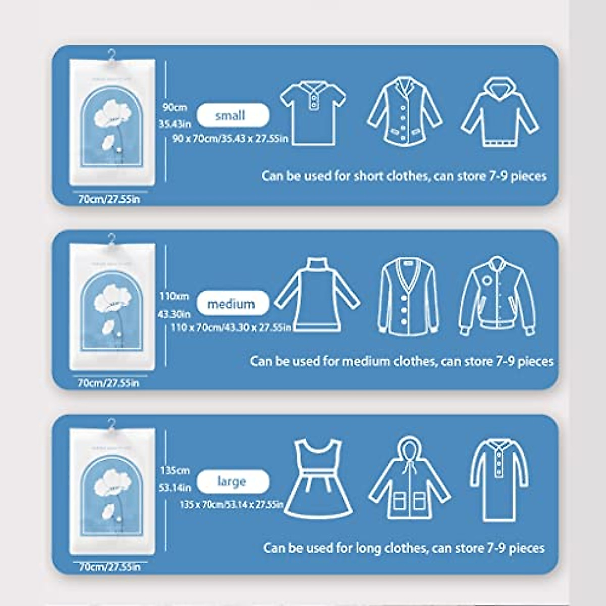 COKUERA Space Saver Bags for Clothes Hanging Vacuum Storage Bags with Electric Pump Good Protection for Suit,Dress,Jacket and Coats Hanging Space Saver Vacuum Bags for Travel