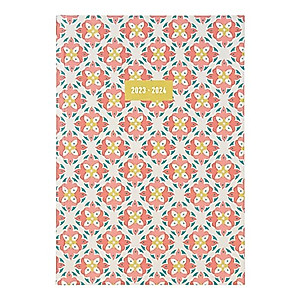 Letts of London Morocco Academic Weekly/Monthly Planner, August 2023 to July 2024, Week-to-View, Sewn Binding, Multilingual, A5 Size, 8.25" x 5.875", Coral (C031812-24)