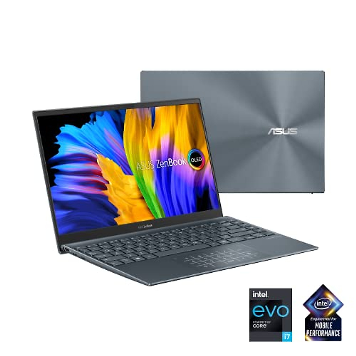 ASUS ZenBook 13 Ultra-Slim Laptop, 13.3” OLED NanoEdge, Intel Evo Platform i7-1165G7, 16GB, 512GB SSD, NumberPad, Thunderbolt 4, Wi-Fi 6, Windows 11 Pro, AI Noise-Cancellation, Pine Grey, UX325EA-XH74