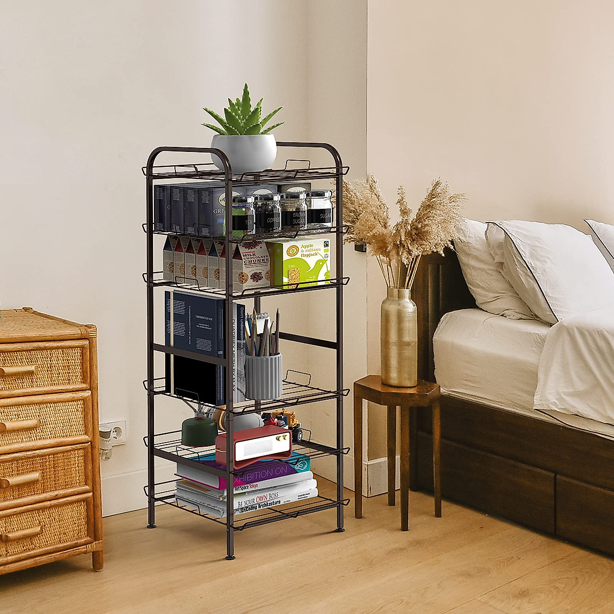 Water Bottle Organizer 5 Tier Water Bottle Storage Rack Metal Drink Stand Freestanding Water Bottle Holder Rack for Kitchen Pantry Home Party Large Storage Rustic Brown