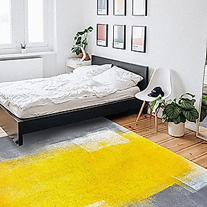 KITHOME Contemporary Non-Slip Area Rug Grey and Yellow Abstract Art Texute Printed Rugs Art Carnival Rubber Backing Living Room Floor Mats Rectangle Area Rug Carpet for Indoor 2'x3'