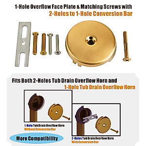 Gold Universal Tub Drain Tip Toe Tub Conversion Kit Assembly, Artiwell EZ Installation Bathtub Drain Replacement Trim Kit with 1-Hole Overflow Face Plate and Pop-Up Tub Stopper,Brushed Gold