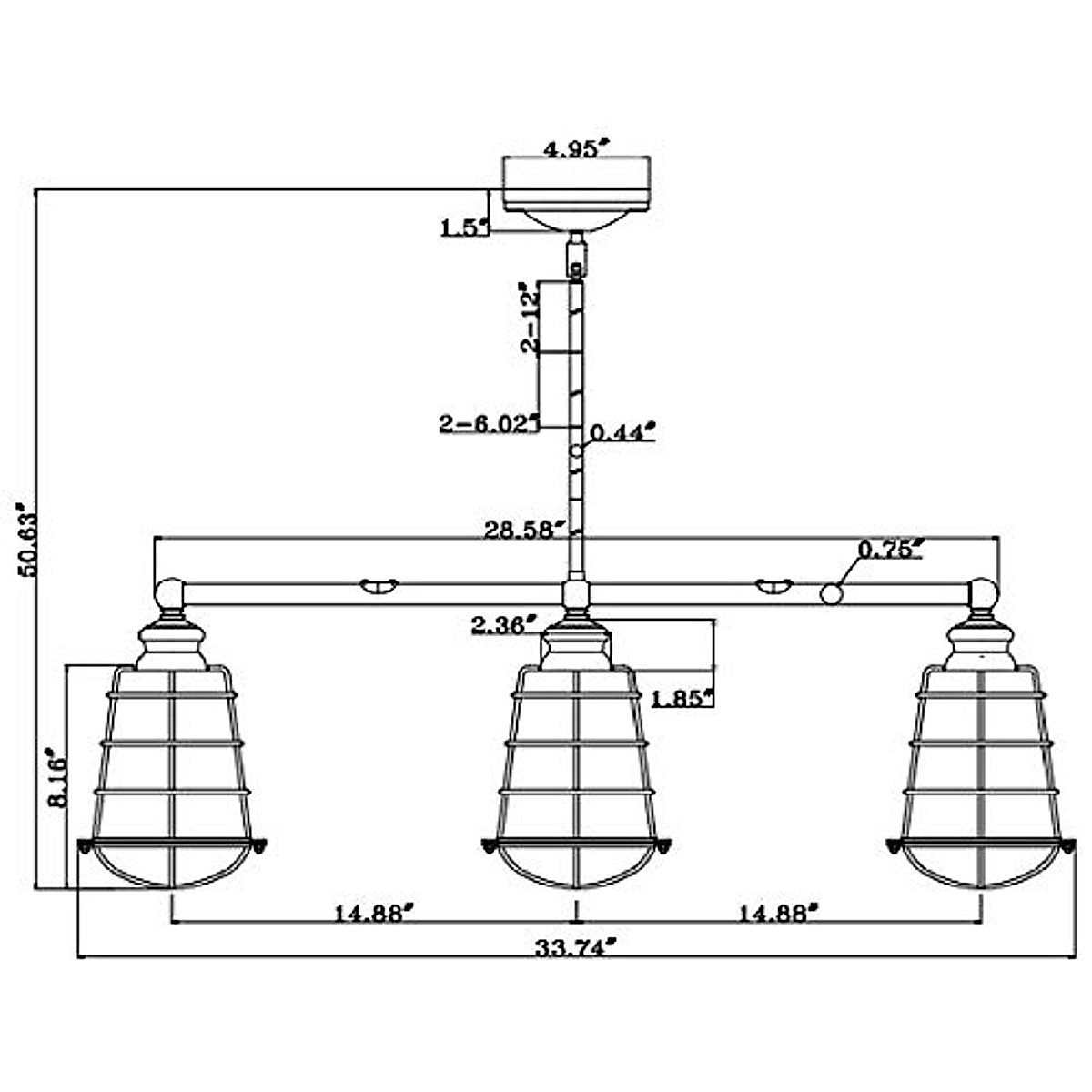 Design House 519744 Ajax 3 Light Pendant, Galvanized Steel Finish