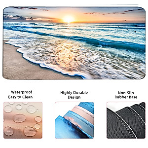 4-in-1 Large Gaming Mouse Pad, Keyboard Wrist Rest Pad & Wrist Support Mousepad Set, Extended Desk Pad Waterproof Desk Mat for Home Office Study Game-Beach