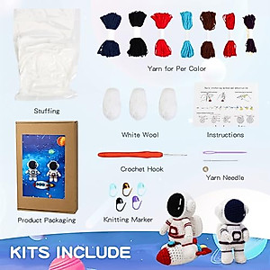 TFitsjoy Crochet Kit for Beginners，Beginner Crochet Kit with Step-by-Step Video Tutorials, DIY Crochet Kit for Beginners Includes Yarn, Eyes, Stuffing, Croche (2PCS Astronaut+Rocket)…