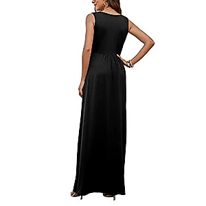 MOLERANI Women Sleeveless Deep V Neck Loose Plain Long Maxi Casual Dress(Black,XL)