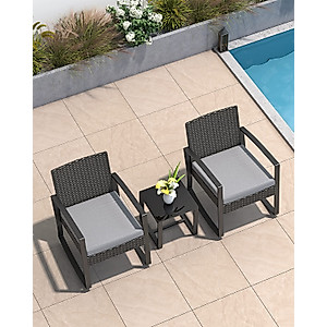 Aiho 3 Pieces Patio Furniture Set, Outdoor Rocking Chair Sets with Cushion, Modern Rattan Conversation Sets for Porches and Balcony, Gray Cushion