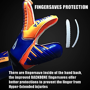 ATHPIK Soccer Goalie Gloves, Junior Indoor & Outdoor Goalkeeper Gloves with Finger Spines Protection and Strong Grip for Kids, Youth, Girls and Boys(Blue,Size 6)