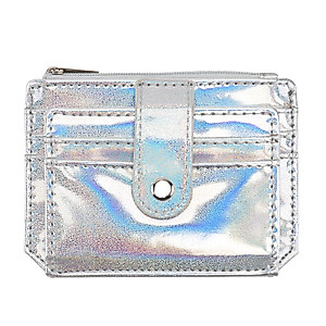 TENDYCOCO Money Clip with ID Window Hologram Card Holder Slim Coin Wallet for Women Girls