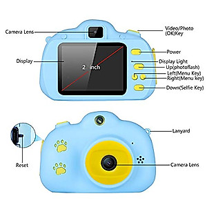 Kids Camera 1080p Hd Digital Video 8mp Camera 2-inch IPS Screen Selfie Micro Camera with 32gb Sd Card Rechargeable Children Camera Birthday New Year Toy Gifts (Blue)