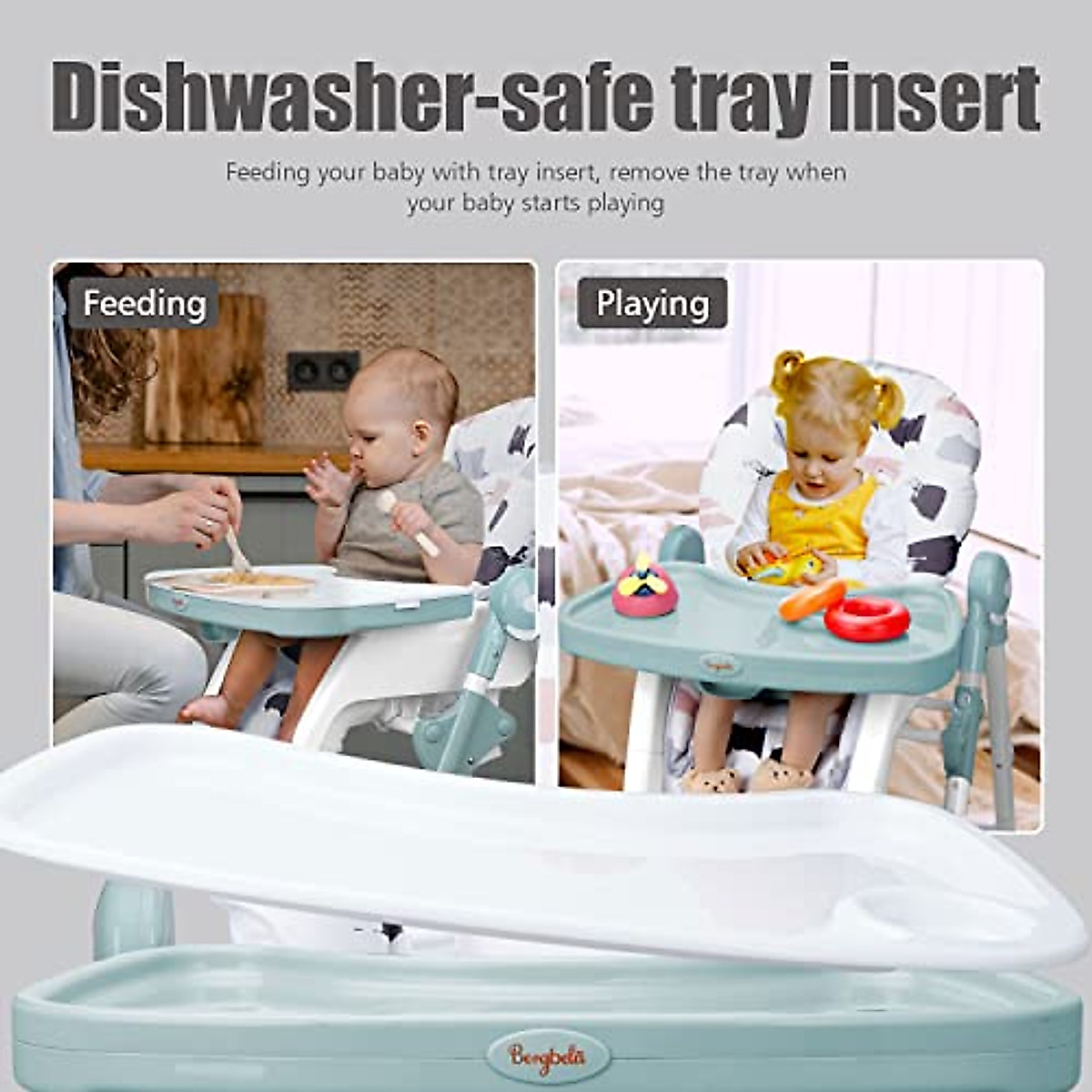 Bergbela Flodable High Chair with Feeding Tray and Cushion Clean and Safe for Babies&Toddlers Sitting Dining, Green