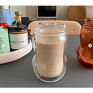 feb.7 Bear Cup, Double Wall, 300 ml Espresso Coffee Tea 3D Glasses Cup with Lid Heat-resistant Double Wall Milk Beer Juice Drinkware Christmas Cup (Transparent)