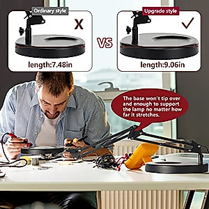5X & 10X Magnifying Glass with Light and Stand, KIRKAS 2-in-1 Stepless Dimmable and 3 Color Modes LED Magnifying Desk Lamp with Clamp, 10X Glass Lens Magnifier for Close Work Repair Reading Crafts