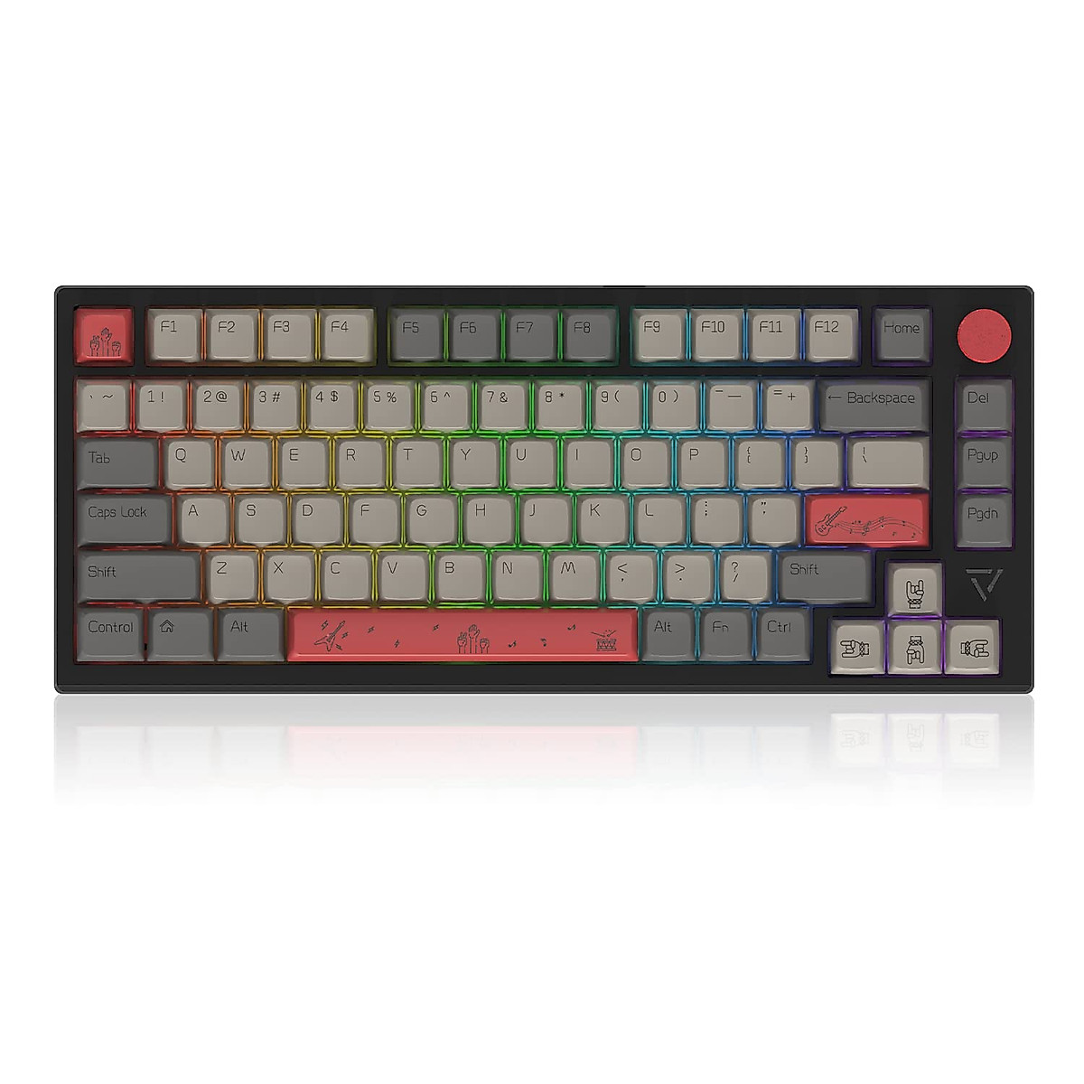 NACODEX 75% Gasket Mount Keyboard Gateron G Silver Switch | MDA Profile Rock Music Theme PBT Keycap | Poron Foam RGB Programmable Custom CNC Knob Keyboard for Win/Mac with Mouse Pad