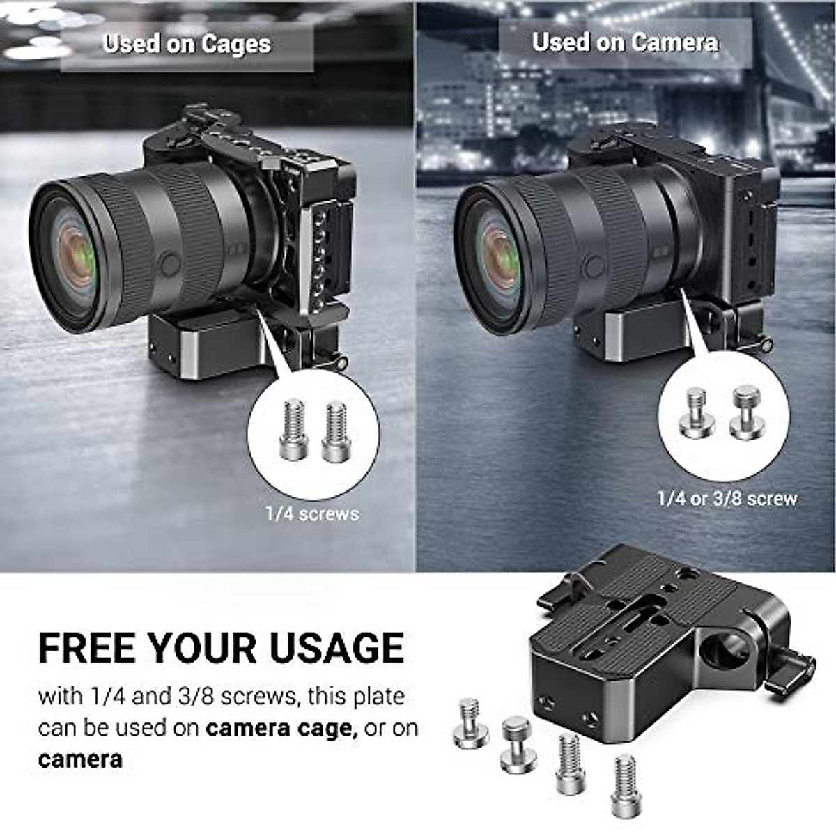 SmallRig Camera Base Plate with Rod Rail Clamp, Baseplate for Sony A6500 A6600 A6300, for Panasonic GH5 GH6, for Sony A7 Series, for Canon R5 R6, Both for Cameras & Cages - 1674