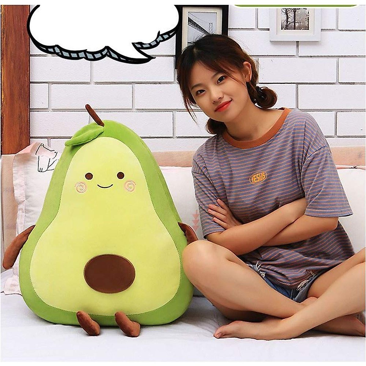 XICHEN 27 Inch Green Large Simulation Avocado Plush Toy Doll Sleeping Pillow Doll Doll, Holiday Warm Gift Plush Toy Pillows (Seated)