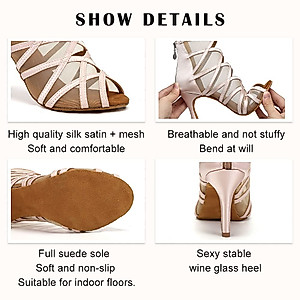 TINRYMX Women's Latin Dance Shoes Open Toe Salsa Performance Ballrooom Tango Dance Shoes,L445-Pink-8.5CM,5.5(M) US