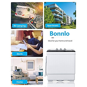 Bonnlo 26lbs Portable Washing Machine, Compact Mini Washer, Twin Tub Washer and Dryer Combo; 18LBS Washer & 8LBS Spin Dryer for Apartment, Dorms, RVs, Camping and More (Black)