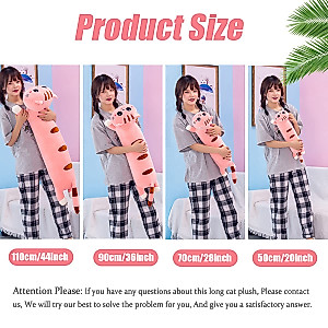 Cute Long Cat Plush Pillow - Soft Cat Stuffed Animal Body Pillow for Kids and Girlfriend, Kitten Plushie Toy for Sleeping and Decor, Idea (Pink,20in/50cm)