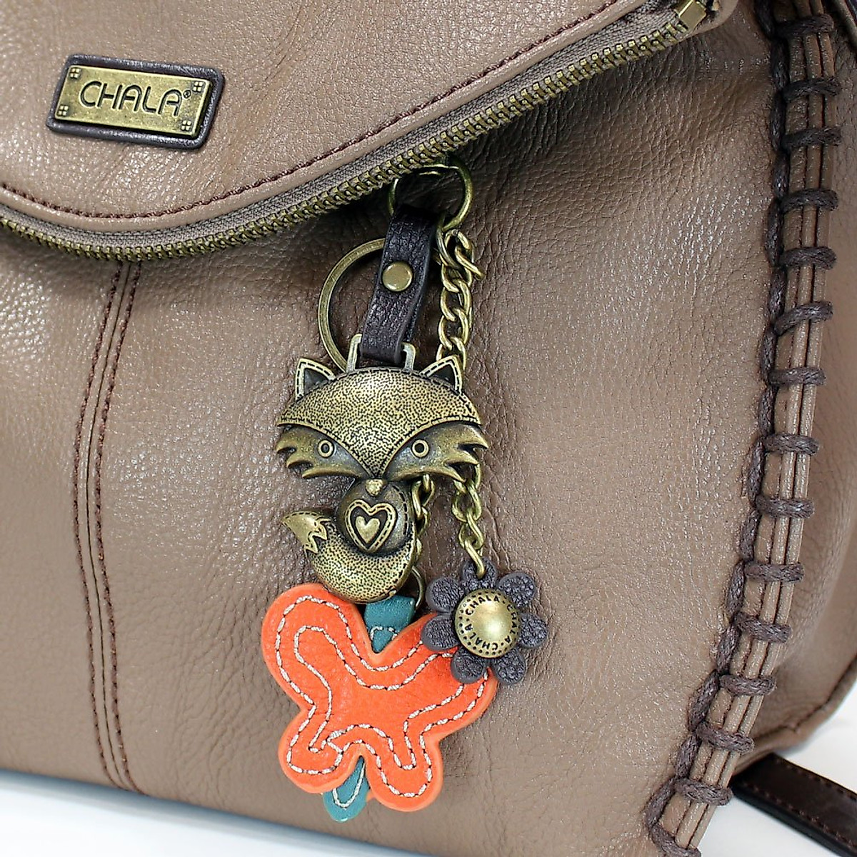 Chala Charming Crossbody Bag with Zipper Flap Top and Metal Chain - Light Brown - Chala Fox