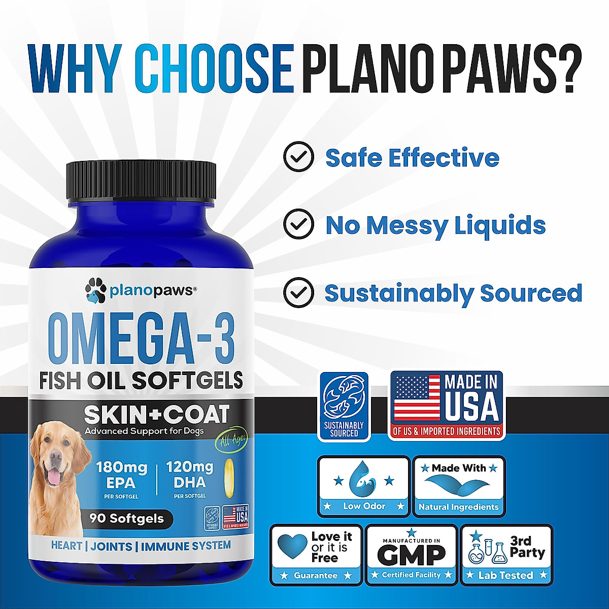 Omega 3 Fish Oil for Dogs - Salmon Oil for Dogs - Dog Fish Oil Supplement May Help Shedding, Allergy, Itch Relief - Supports Dry Skin, Joints - Dog Skin and Coat Supplement - 90 Fish Oil Pills EPA DHA