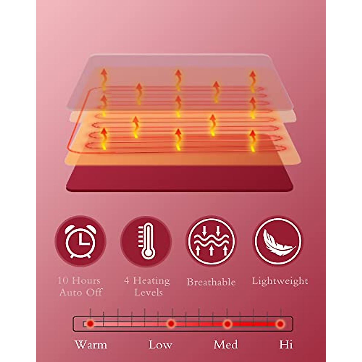 McJaw Electric Heated Blanket Full Size 72"x84" Large Fleece Warm Bedding Blanket for Whole Body 4 Heating Levels and 10 Hours Auto-Off Overheating Protection - Red