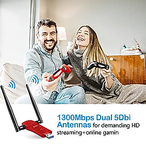 L-Link USB WiFi Adapter AC1300Mbps 3.0 Fast Connection for Desktop PC and Laptop with 2.4GHz, 5GHz High Gain Dual Band 5dBi Antenna, WiFi Dongle Supports Windows 10/8/8.1/7/Vista/XP/Mac OS/ Linux