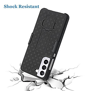 Samsung Galaxy S21 FE Case, Fingic Galaxy S21 FE Holster Case Combo Shell Slim Rugged Case with Kickstand Swivel Belt Clip Holster Shockproof Cover for Samsung Galaxy S21 FE 5G 2022, Black