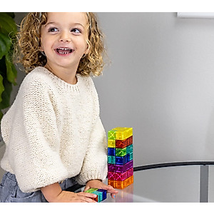 BrainSpark 48PCS Digit Blocks Translucent Magnetic Building Blocks, Montessori Clear Magnet Cubes for Boys Girls Stacking Block Sets Ages 3-9