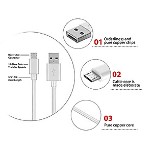 5 Feet Micro USB Charger Charging Cable Cord fit for Consumer Cellular Link Consumer Cellular Link ii 2, Doro PhoneEasy 7050 626 824 618 610 680 605 612 615 Flip Cell Phone