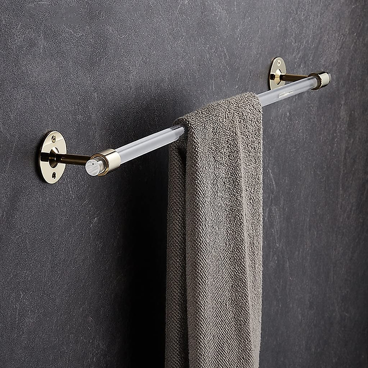 KITUNE Modern Clear Acrylic Towel Bar Towel Rack for Bathroom, Wall Mounted Hand Towel Holder, Lucite Rod and Brass Base (Color : Silver, Size : 40cm)