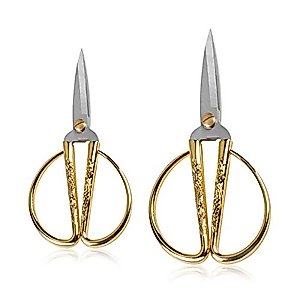 Wasan Gold Plated Dragon and Phoenix Relief Design Bonsai Scissors, Chinese Shears Household Traditional Scissors for Sewing, Art Craft, Food Paper Cutting - 2 Packs (5" and 6")