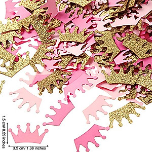 300 Pieces Crown Confetti Glittery Prince King Crown Confetti Baby Shower Crown Confetti for Baby Girl Birthday Party Decorations (Pink Gold, Pink Tone)