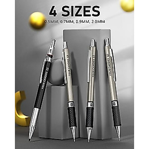FourCandies 25PCS Art Mechanical Pencil Set with Case, 3PCS Metal Artist Lead Pencil 0.5, 0.7, 0.9 mm & 3PCS 2mm Lead Holder(HB 2H 2B 4B Color) with 432PCS Graphite Lead Refills for Drawing Sketching