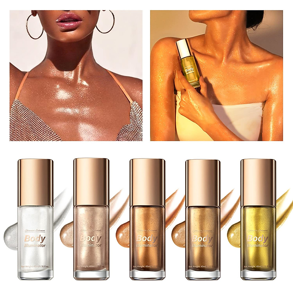 MAEPEOR Body Luminizer 5 Colors Smooth Subtle Shimmer Body Illuminator Moisturizing Long Lasting Summer Glow Illuminator For Face & Body (40ML, 01 Silver)