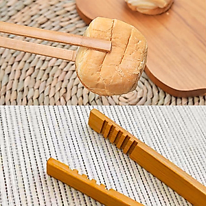 4 Pieces Natural Bamboo Toast Tongs, wood tongs, wooden tongs, bamboo tongs,10.2 Inches Long Tongs with Anti-slip Design,for cooking, toaster.