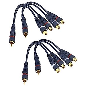 pobod 4-Pack RCA Male to 2 RCA Female Stereo Audio Y Cable,Phono Splitter Cable Gold Plated Adapter,Gold Plated Adapter Compatible for TV,Smartphones, MP3, Tablets, (7.8 inches)