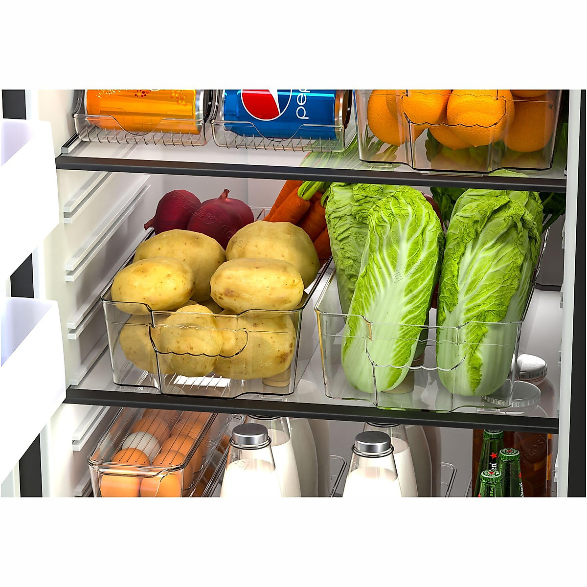 Cq acrylic Fridge Organizer,BPA-Free Clear Plastic Refrigerator Organizer Bins with Handle for Cabinet, Kitchen, Countertops, Cupboard, Freezer Organization, Set of 8, Large, 8PCS-Zuhe Box