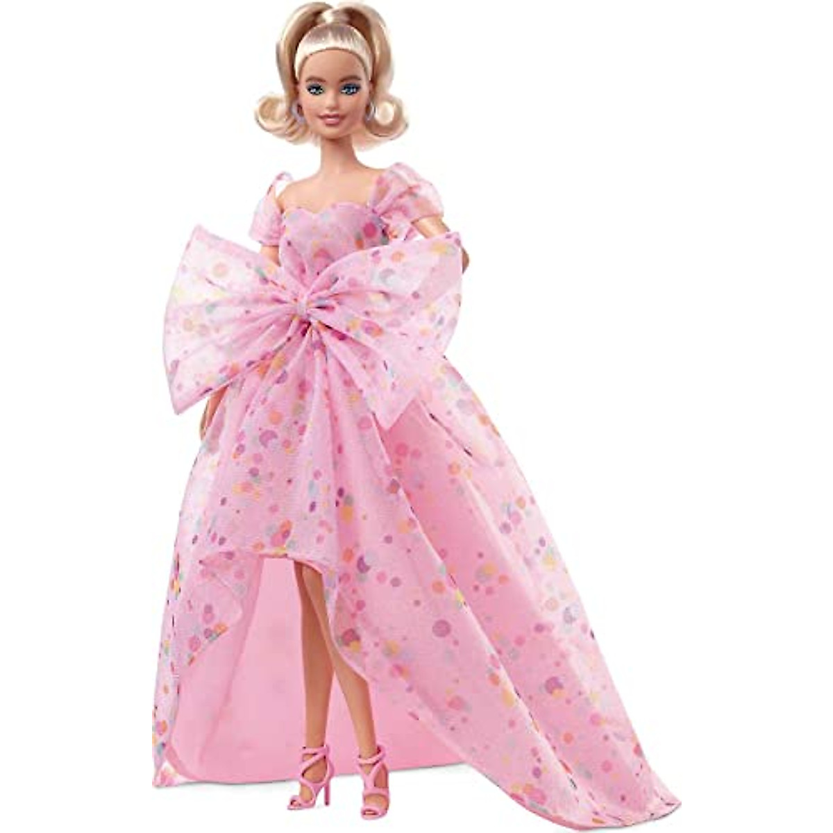 Barbie Signature Birthday Wishes Doll (11.5in Blonde) Wearing Pink Tulle Gown & Shoes, with Customizable Packaging, Gift for 6+