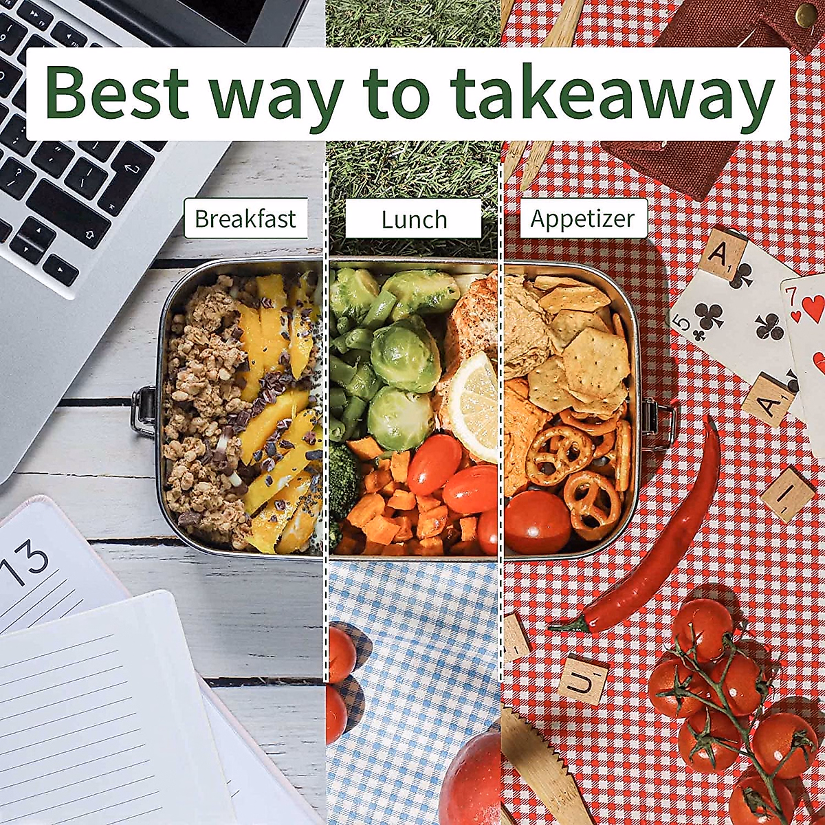 Bambaw Stainless Steel Lunch Box 1400 ml | Adjustable Compartment Stainless Steel Food Container | Leakproof Steel Bento Box | Eco Friendly Lunch Boxes with Lid 47.3 oz | Sandwich Boxes for Adults