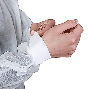Greenour Disposable Lab Coats for Adults with Pockets Durable and Latex-free White Lab Jackets with Knitted Cuffs and Collar Pack of 10 (Large)