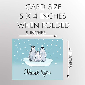 The Invite Lady Baby Shower Thank You Cards Girl Or Boy Penguin Winter Snowflake Notes With Envelopes (24 count)