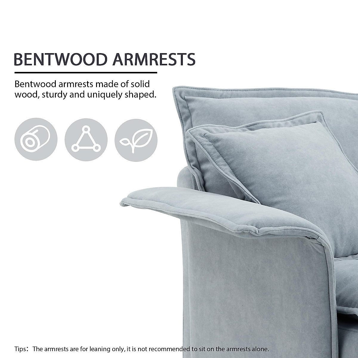 DEINPPA Sectional Sofa with Bentwood Armrests, Modern Deep Seat Sofa Couch with Ottoman, Tech Cloth Upholstered Sleeper Sofa, Comfy Furniture for Living Room, Apartment, Studio, Office-Blue