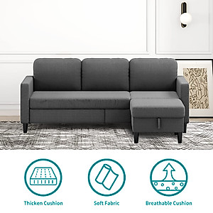 BALUS Sillones para Sala Convertible Sectional Sofa Couch,3-seat L-Shaped,Reversible Modern Couch with Movable Storage Ottoman Chaise, Free Combination Sofa for Living Room and Office（Dark Gray）