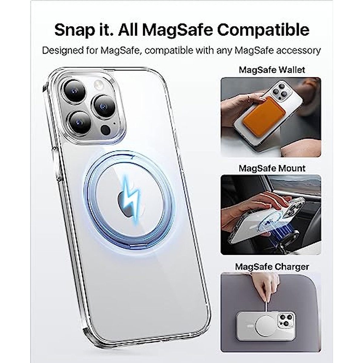 andobil [Upgraded] for iPhone 14 Pro Max Clear Case with 360° Rotatable Ring Stand [Compatible with MagSafe] [Military Grade Protection] Magnetic Invisible Kickstand, Ultra Clear