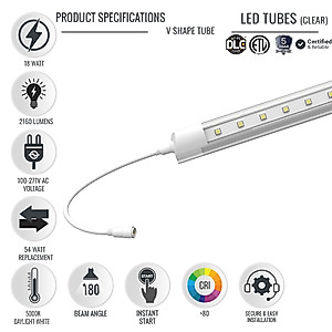 LEDMyplace 18W 4ft LED Freezer/Cooler Tubes T8 V-Shape, 2160 Lumens, 5000k Daylight White, 180° Beam Angle, 100-277V, Tube Lights for Supermarkets Freezer, Grocery Stores, Commercial Freezer Lights