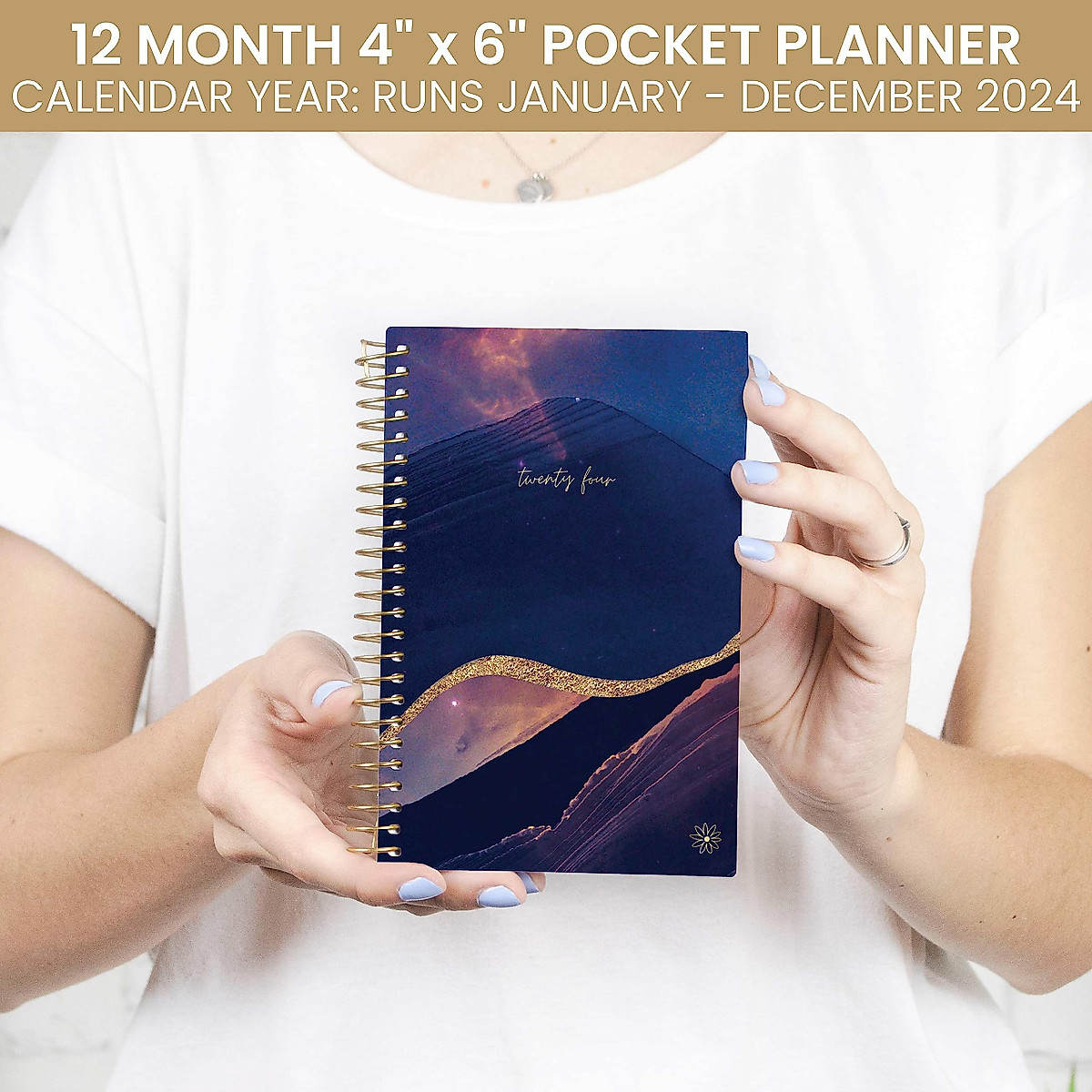 bloom daily planners 2024 Pocket Planner - 4” x 6” - (January 2024 - December 2024) - MINI Weekly/Monthly Agenda Organizer & Calendar Book - Midnight Mountains