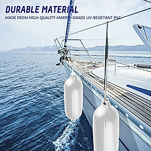 VOYOCHT 8.5 x 27 Inches Twin Eyes Ribbed Boat Fenders 4 Pack Boat Fenders Bumpers with Lines and Pump to Inflate for Docking (White)