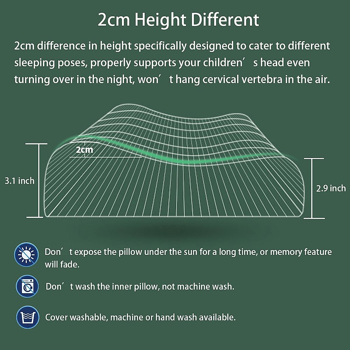 FMS Soft Comfy Memory Foam Contour Pillow for Children with Removable Case
