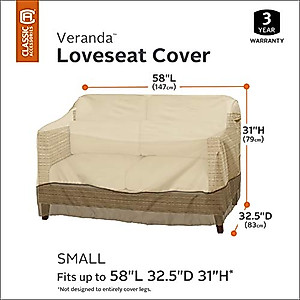 Classic Accessories Veranda Water-Resistant Patio Sofa/Loveseat/Bench Cover, 58 x 32.5 x 31 Inch, Patio Furniture Covers